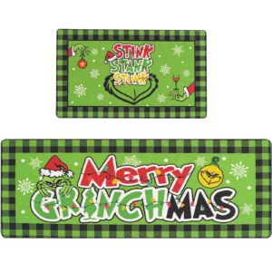 difklmox merry christmas kitchen rugs kitchen mat set of 2, christmas red & green kitchen decoration, non slip absorbent kitchen mats for floor washable runner rug for sink, laundry room