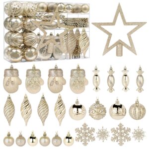 alupssuc 80pcs christmas balls ornaments set, christmas tree decorations, shatterproof plastic christmas decor hanging balls with hooks for x-mas party wedding holiday, champagne gold