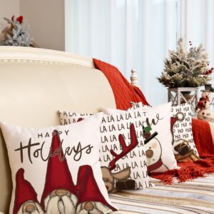 GEEORY Christmas Decorative Pillow Covers 18x18 Inch Set of 4, Gnomes Santa Claus Deer Snowman Winter Holiday Farmhouse Cushion Cases Xmas Decoration for Home GA313-18