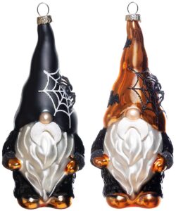 set of 2 hand blown glass halloween gnomes ornaments for christmas tree decorations, hanging glass halloween gnome christmas ornaments