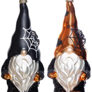 Set of 2 Hand Blown Glass Halloween Gnomes Ornaments for Christmas Tree Decorations, Hanging Glass Halloween Gnome Christmas Ornaments