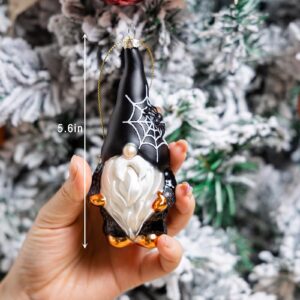 Set of 2 Hand Blown Glass Halloween Gnomes Ornaments for Christmas Tree Decorations, Hanging Glass Halloween Gnome Christmas Ornaments