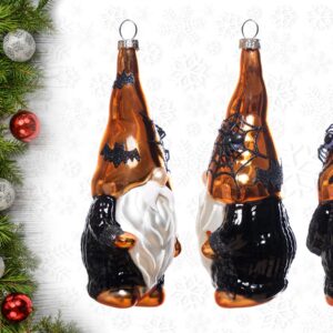 Set of 2 Hand Blown Glass Halloween Gnomes Ornaments for Christmas Tree Decorations, Hanging Glass Halloween Gnome Christmas Ornaments