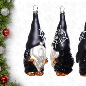 Set of 2 Hand Blown Glass Halloween Gnomes Ornaments for Christmas Tree Decorations, Hanging Glass Halloween Gnome Christmas Ornaments