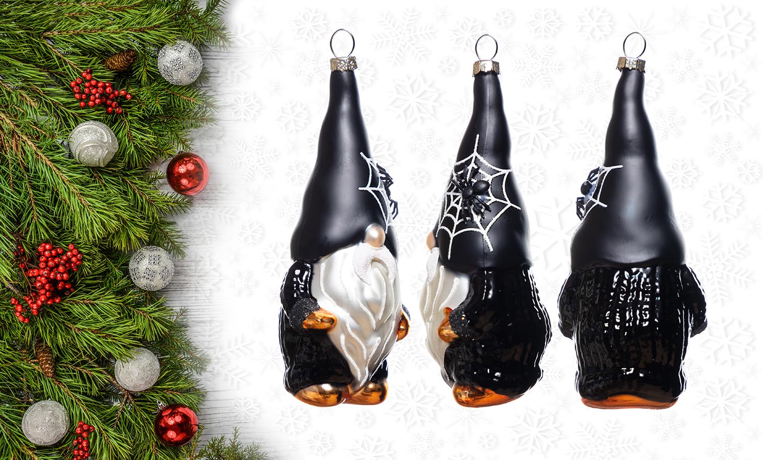 Set of 2 Hand Blown Glass Halloween Gnomes Ornaments for Christmas Tree Decorations, Hanging Glass Halloween Gnome Christmas Ornaments