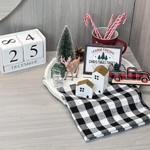 Christmas Decor - 14Pcs Christmas Decorations Indoor for Tiered Tray - Farmhouse Rustic Home Buffalo Plaid Kitchen Decor - Wooden Signs for Bathroom Table Bedroom (Not Included Tray) - White