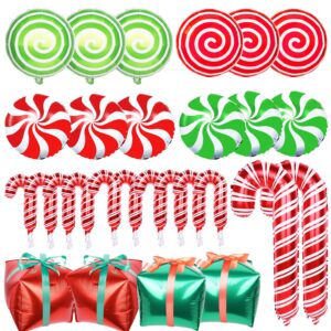 yujun 30pcs christmas balloons decoration set, candy cane gift box mylar foil balloons for christmas new year candies xmas theme party decorations