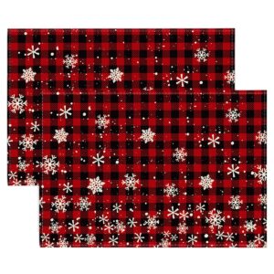 artoid mode red and black buffalo plaid snowflakes christmas placemats set of 2, 12x18 inch winter table mats for party kitchen dining decoration