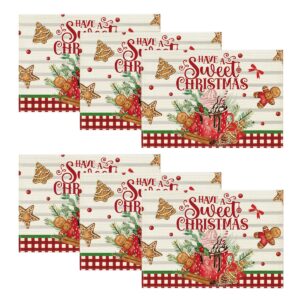 artoid mode ice cream gingerbread sweet christmas placemats set of 6, 12x18 inch seasonal winter table mats for party kitchen dining decoration