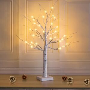 albelt 2ft lighted birch tree for tabletop, beautiful christmas tree with lights, 24 leds warm white birch tree light for christmas decorations indoor bedroom home wedding holiday thanksgiving gifts…