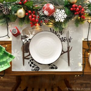 Artoid Mode Grey Snowman Snowflakes Let it Snow Winter Placemats Set of 4, 12x18 Inch Seasonal Christmas Table Mats for Party Kitchen Dining Decoration