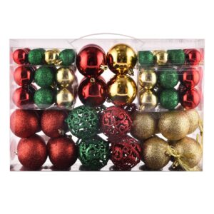 100ct christmas balls tree ornaments, shatterproof christmas decorations set with reusable hand-held gift package for holiday xmas tree decor (gold, red, green)