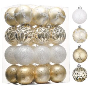 valery madelyn christmas tree decorations set, 24ct white and gold shatterproof christmas ball ornaments bulk, 2.36 inches elegant hanging ornaments for christmas trees xmas holiday decor