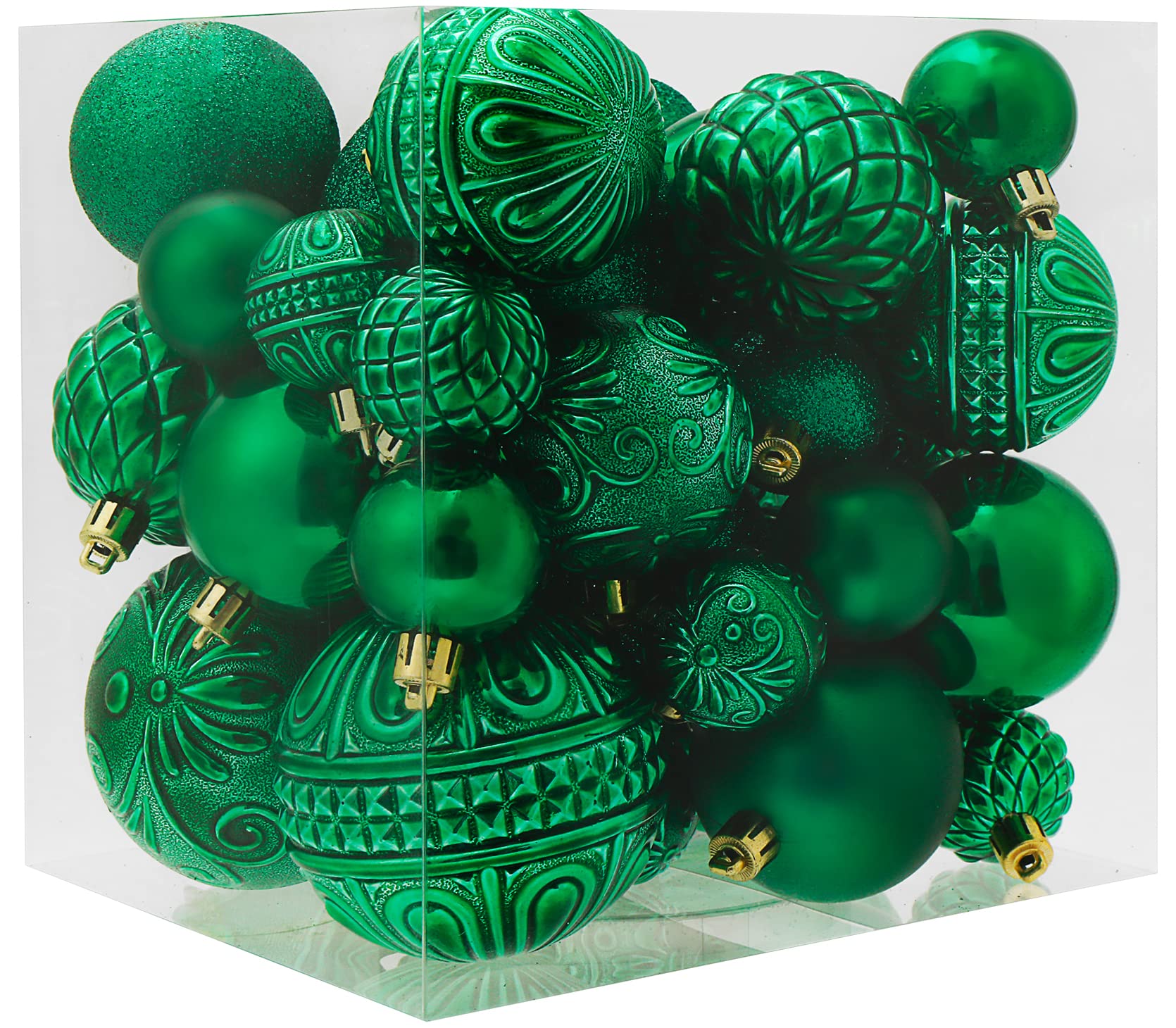 Christmas Ball Ornaments Green Christmas Tree Decorations with Hang Rope-36pcs Shatterproof Christmas Ornaments Set with 6 Styles in 3 Sizes(Small Medium Large)