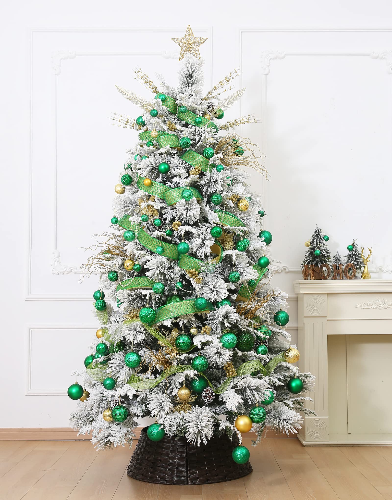 Christmas Ball Ornaments Green Christmas Tree Decorations with Hang Rope-36pcs Shatterproof Christmas Ornaments Set with 6 Styles in 3 Sizes(Small Medium Large)