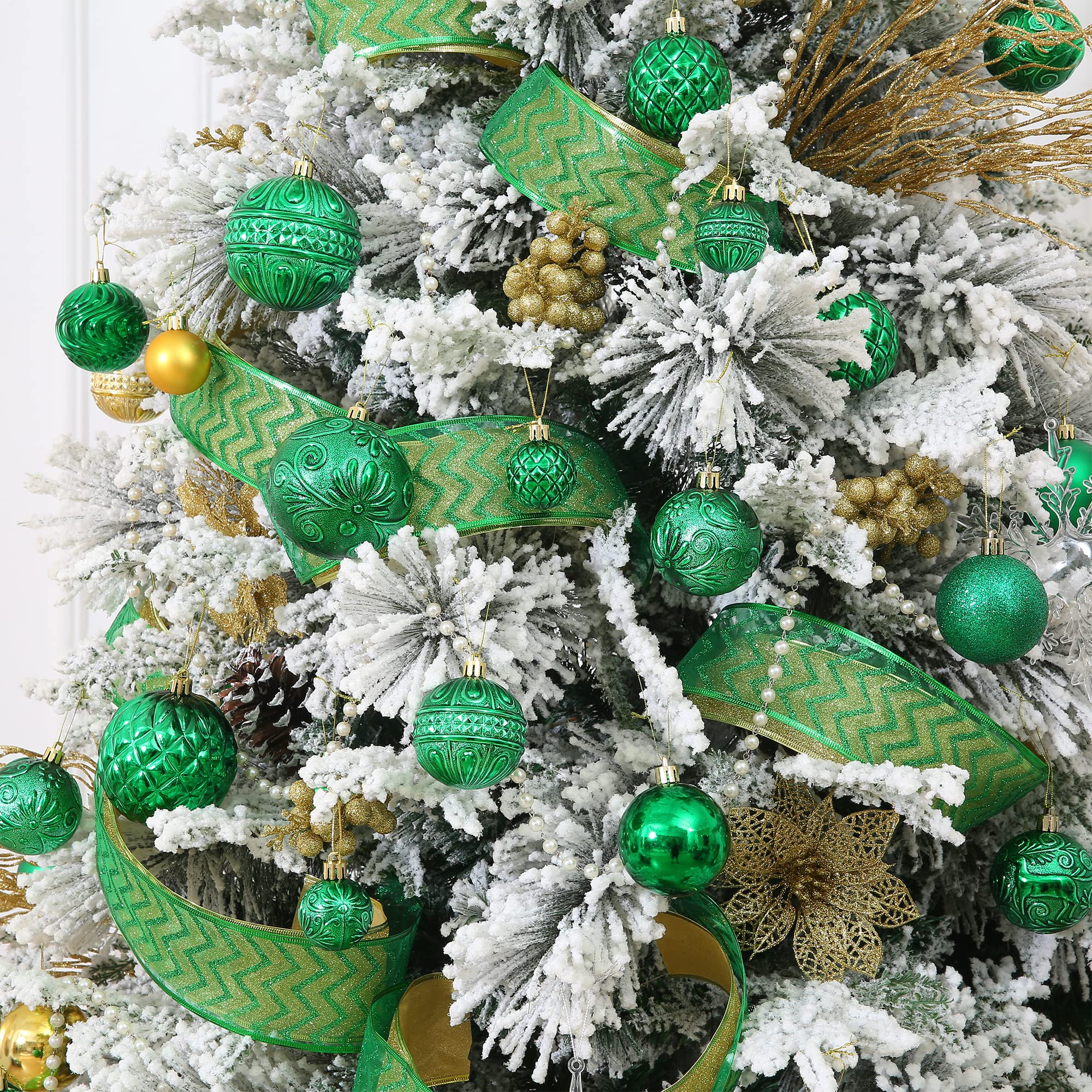 Christmas Ball Ornaments Green Christmas Tree Decorations with Hang Rope-36pcs Shatterproof Christmas Ornaments Set with 6 Styles in 3 Sizes(Small Medium Large)