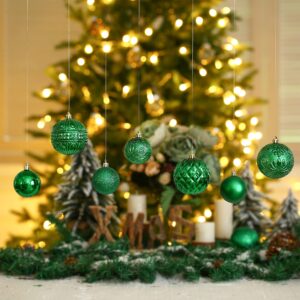 Christmas Ball Ornaments Green Christmas Tree Decorations with Hang Rope-36pcs Shatterproof Christmas Ornaments Set with 6 Styles in 3 Sizes(Small Medium Large)