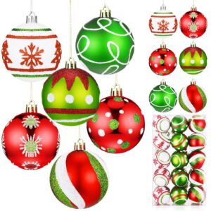 leyndo 30 pcs 2.4 inch glittering red green christmas ball ornaments for hanging on xmas tree - candy cane and peppermint decor (classic)