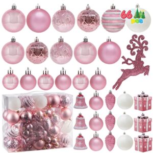 joiedomi 66 pcs christmas assorted ornaments, shatterproof christmas ornaments for holidays, party decoration, tree ornaments, events, and christmas (rose gold)