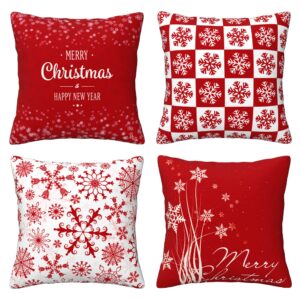 helerkol set of 4 red merry christmas throw pillow covers 18 x 18 inch snowflake pillow covers for couch sofa winter holiday decoration cushion case