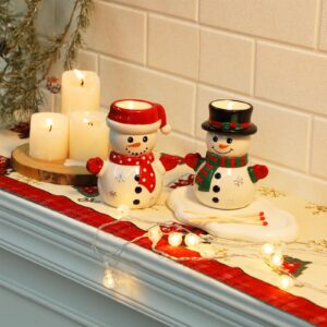 Christmas Snowman Tealight Holder Ceramic Candle Holder for Christmas Winter Holiday Table Fireplace Decorations Supplies Set of 2