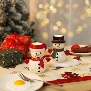 Christmas Snowman Tealight Holder Ceramic Candle Holder for Christmas Winter Holiday Table Fireplace Decorations Supplies Set of 2