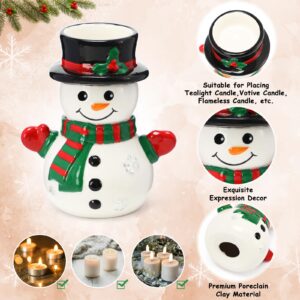 Christmas Snowman Tealight Holder Ceramic Candle Holder for Christmas Winter Holiday Table Fireplace Decorations Supplies Set of 2