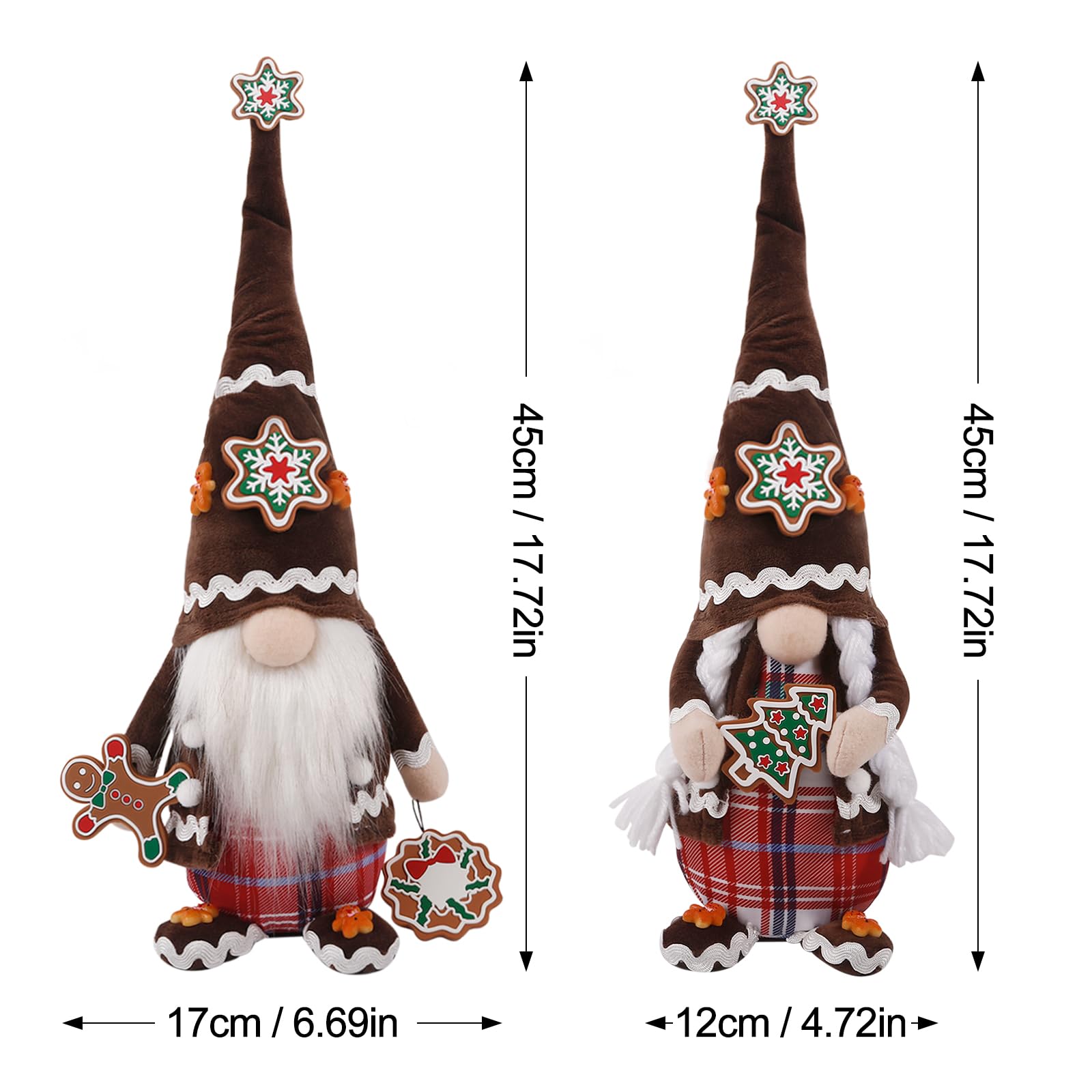 Thasungo Gingerbread Gnomes Couple Christmas Gnomes with Snowflake Kitchen Tiered Tray Decorations, Buffalo Plaid Winter Plush Elf Dwarf Christmas Ornaments Decor Set of 2