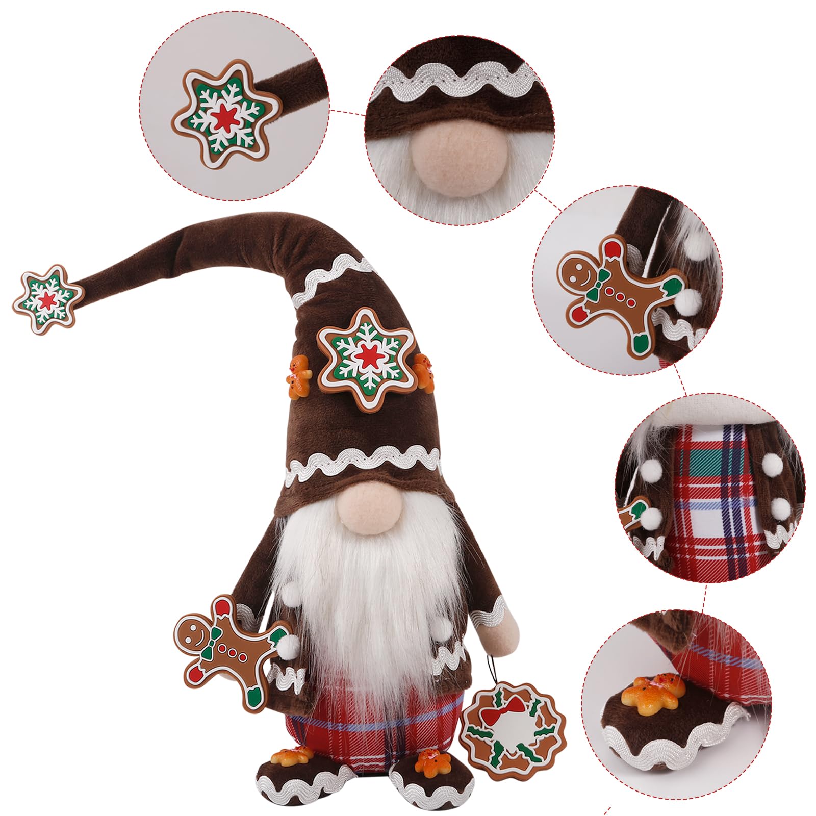 Thasungo Gingerbread Gnomes Couple Christmas Gnomes with Snowflake Kitchen Tiered Tray Decorations, Buffalo Plaid Winter Plush Elf Dwarf Christmas Ornaments Decor Set of 2