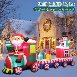 8 FT Christmas Inflatable Train with Santa Claus, Snowman, Penguin, Gift Boxes, Blow Up Yard Decorations with Built-in Lights, Lovely Xmas Train carriage for Holiday Display Lawn Garden Party Decor