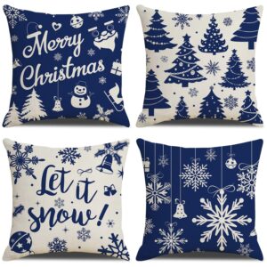 harraca christmas pillow covers 16x16 set of 4, christmas decorations throw pillows, christmas pillows decorative throw pillows, blue christmas pillow covers