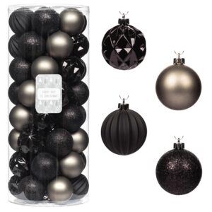 every day is christmas ornaments, shatterproof christmas tree ornament set, christmas balls decoration 50 count (2.24"/57mm, black grey)