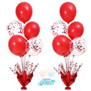 2 set red table balloons centerpiece with 12 red and confetti balloons stand kit for graduation birthday party baby shower merry christmas valentine's wedding prom cake table decorations