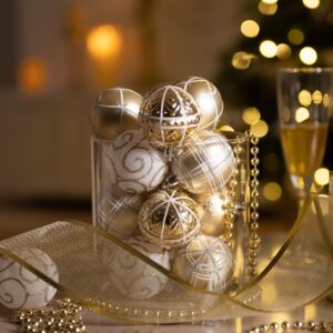 Valery Madelyn Christmas Tree Decorations Set, 35ct White and Gold Shatterproof Christmas Ball Ornaments Bulk, 2.36 Inches Elegant Hanging Ornaments for Christmas Trees Xmas Holiday Decor