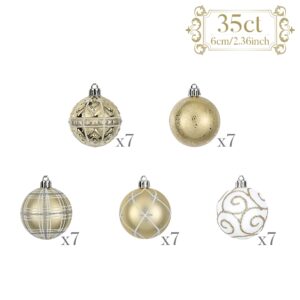 Valery Madelyn Christmas Tree Decorations Set, 35ct White and Gold Shatterproof Christmas Ball Ornaments Bulk, 2.36 Inches Elegant Hanging Ornaments for Christmas Trees Xmas Holiday Decor