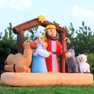 domkom 6 ft christmas inflatables nativity scene decoration with build-in leds, holy family christmas blow up yard decoration, xmas party holiday outdoor indoor yard lawn winter décor