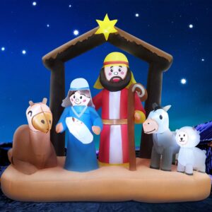 DomKom 6 ft Christmas Inflatables Nativity Scene Decoration with Build-in LEDs, Holy Family Christmas Blow up Yard Decoration, Xmas Party Holiday Outdoor Indoor Yard Lawn Winter Décor