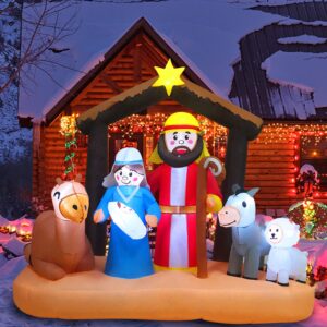 DomKom 6 ft Christmas Inflatables Nativity Scene Decoration with Build-in LEDs, Holy Family Christmas Blow up Yard Decoration, Xmas Party Holiday Outdoor Indoor Yard Lawn Winter Décor