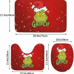 Oylyoyea Christmas Bathroom Shower Curtain Set, Christmas Shower Curtain 4-Piece Set with Non-Slip Rug, Toilet Seat Cover and Bath Mat, Holiday Home Decor (Style 1) (Red)