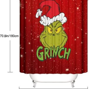 Oylyoyea Christmas Bathroom Shower Curtain Set, Christmas Shower Curtain 4-Piece Set with Non-Slip Rug, Toilet Seat Cover and Bath Mat, Holiday Home Decor (Style 1) (Red)