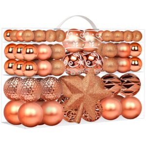 ultra-luxury 101 piece christmas balls ornaments set with xmas tree topper, roomtip shatterproof baubles - designed in italia - mini holiday balls for christmas decorations, orange