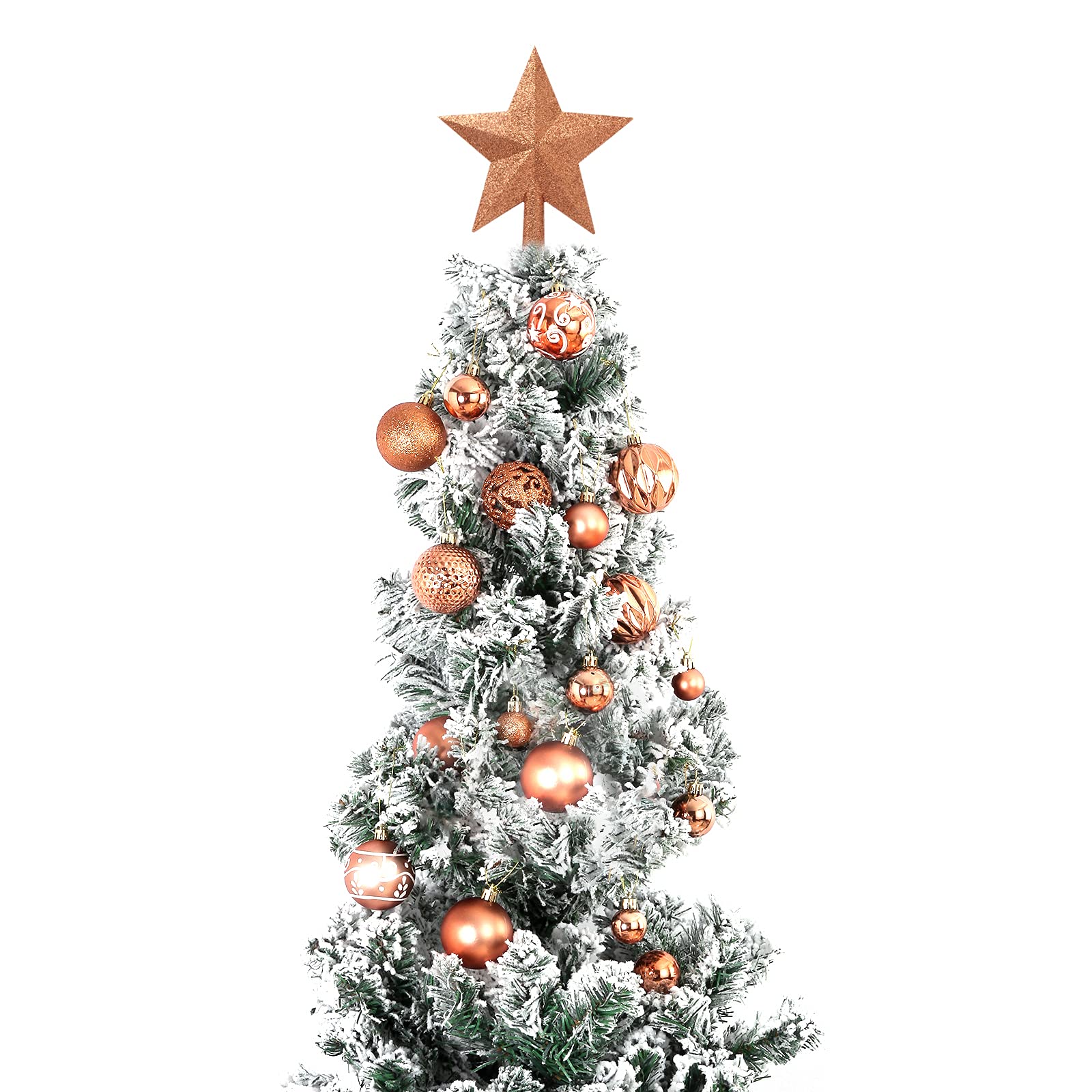 Ultra-Luxury 101 Piece Christmas Balls Ornaments Set with Xmas Tree Topper, Roomtip Shatterproof Baubles - Designed in Italia - Mini Holiday Balls for Christmas Decorations, Orange