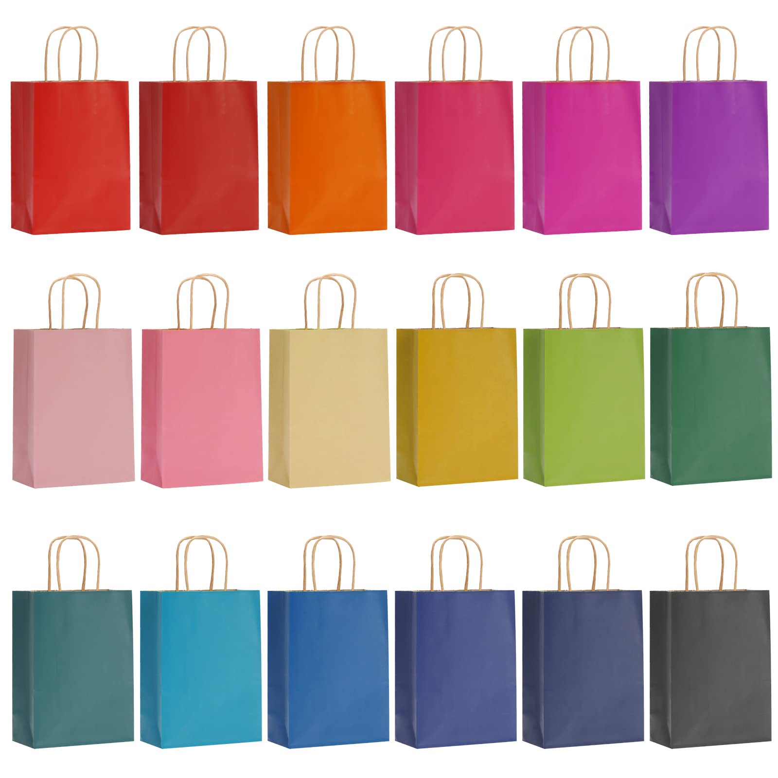 Moretoes 72pcs 18 Colors Small Gift Bags, 8.7 x 6.3 x 3.1 Inches Gift Bags Bulk, Paper Bags with Handles, Party Favor Bags for Birthday, Party