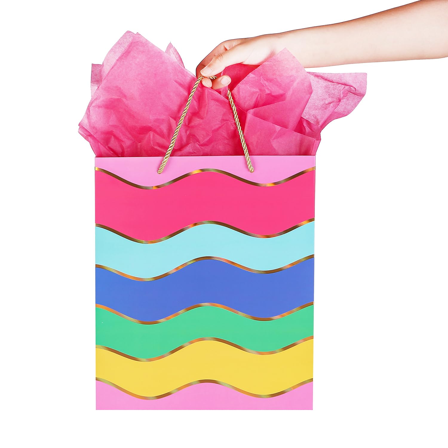 12.6" Paper Gift Bags with Tissue Paper, Extra Large Gift Bags with Handles, Birthday Gift Bags Medium Size, Rainbow Gift Bags Large Size, Medium Gift Bags for Kids, Birthday Bags Gift Wrap Bags Set