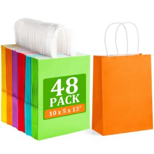 bagdream 48 pieces 10x5x13 assorted gift bags rainbow colors kraft paper party favor gift bags with handles for wedding, baby shower, birthday, gifts, shopping and party supplies