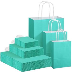 mimind 144 pieces teal blue gift bags with handles assorted sizes mint turquoise paper bags bulk teal party supplies baby shower birthday wedding merchandise bags retail shopping bags favor bags