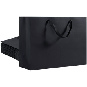 umoonfine gift wrap bag, 12 pack extra large black paper bags with ribbon handles, 15.7x5.9x12 inches, reusable for shopping, wedding, party