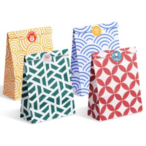 parmedu assorted color paper bag set: 48pcs gift bags in optimal size 6.7 * 3.2 * 9.4 inches with 48 stickers, food grade take-out bags for christmas, festivals, birthdays, parties, weddings etc.