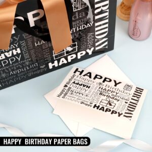 Moretoes 2 Pack White and Black Large Gift Bag with Card and Tissue Paper, Happy Birthday Gift Bags for Men Women, 12.6" x 10.25" x 4.7"