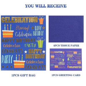 Jaywayang 12.6" Large Happy Birthday Gift Bag with Card and Tissue Paper (Blue)